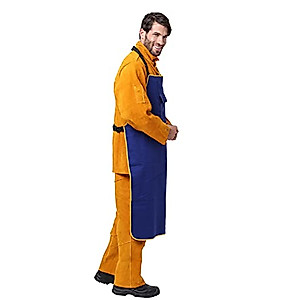 Welding Apron, Fire Resistant Fireproof Apron Metal Working Welder Work Safety Protection Apron Blue for Welding Cutting Cooking with One Pocket