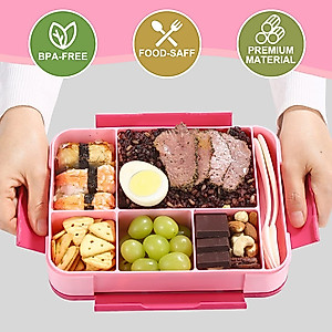 LOVINA Bento Box for Adult Kids, Stylish Teens Adult Lunch Box Containers With 5 Compartments, Durable, Microwave/Dishwasher Safe, BPA-Free, Perfect for On-the-Go Meal(Pink)
