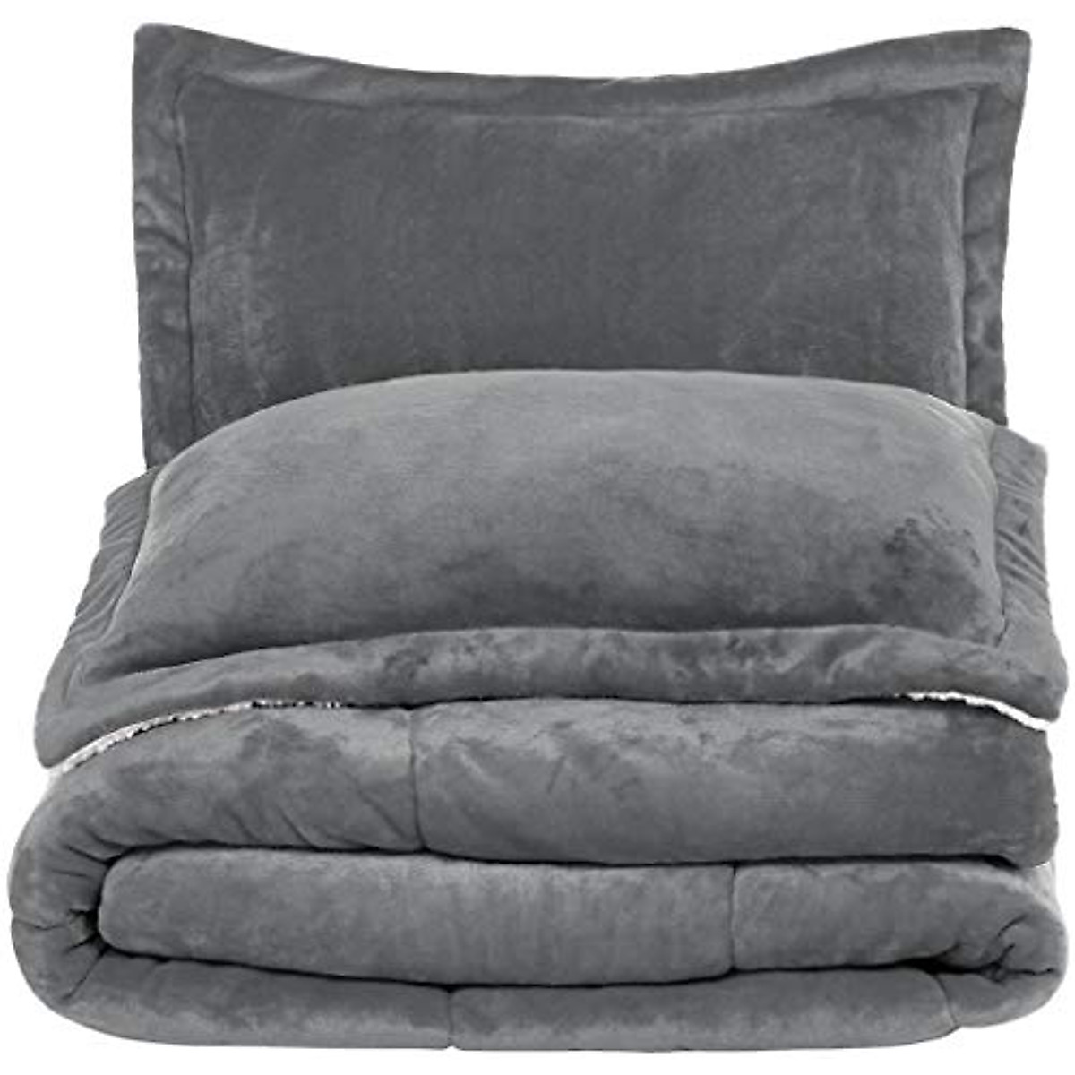 Amazon Basics Ultra-Soft Micromink Sherpa Comforter Bed Set - Charcoal, Full/Queen & Down-Alternative Pillows, Soft Density for Stomach and Back Sleepers - Standard (Pack of 2), White