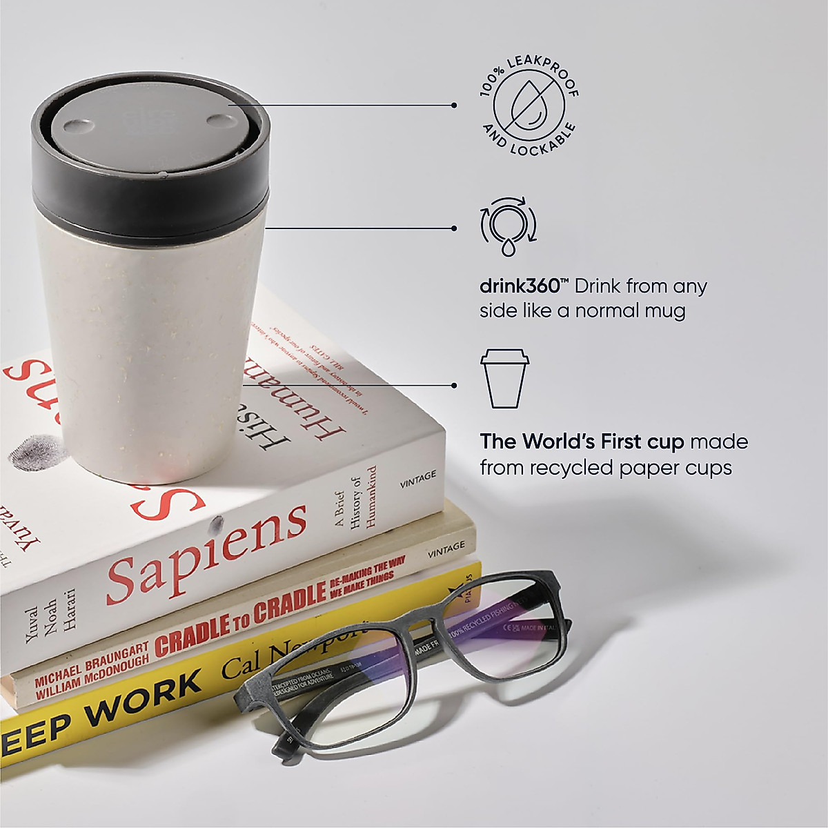 Circular & Co Reusable Coffee Cup - 8oz - 100% Leakproof Travel Mug - Made from Recycled Coffee Cups - Sustainble Insulated Coffee Tumbler - BPA Free - Dishwasher Safe