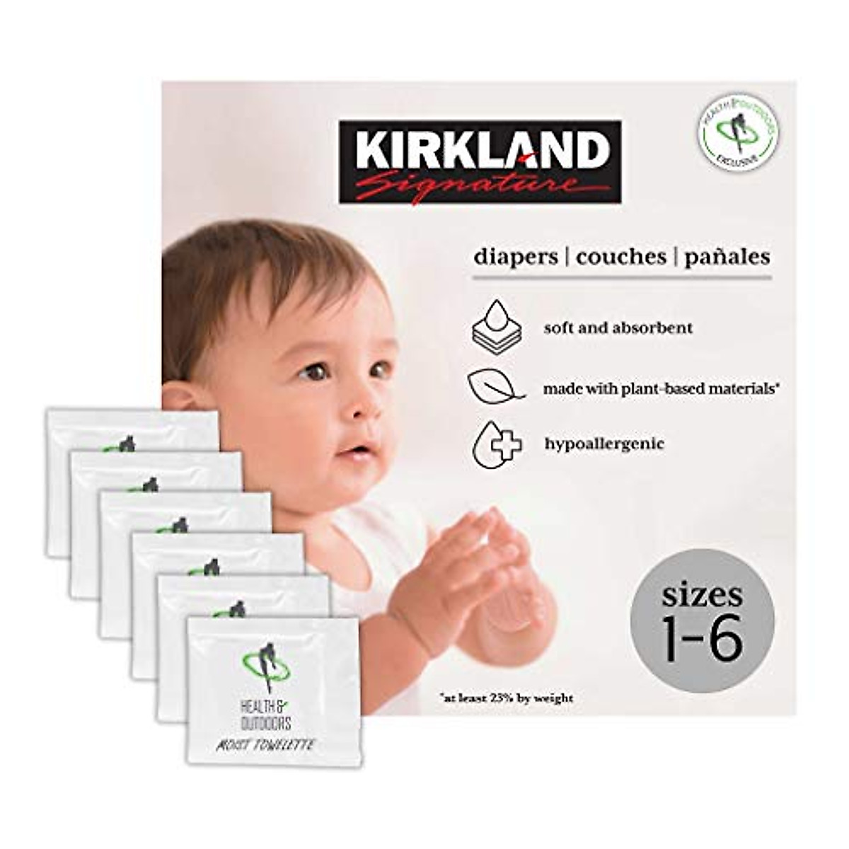 Kirkland Signature Diapers Size 1 (Up to 14 Pounds) 192 Count W/ Exclusive Health and Outdoors Wipes