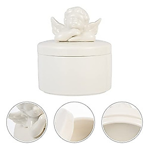 STOBAZA 1pcs Ceramic Cherub Figurine Jewelry Organizer Peal White Jewelry Trinket Box Cherub Jewelry Box for Trinkets, Jewelry, Ring, Earrings, Wedding Candies and Party Favor, (Style B)