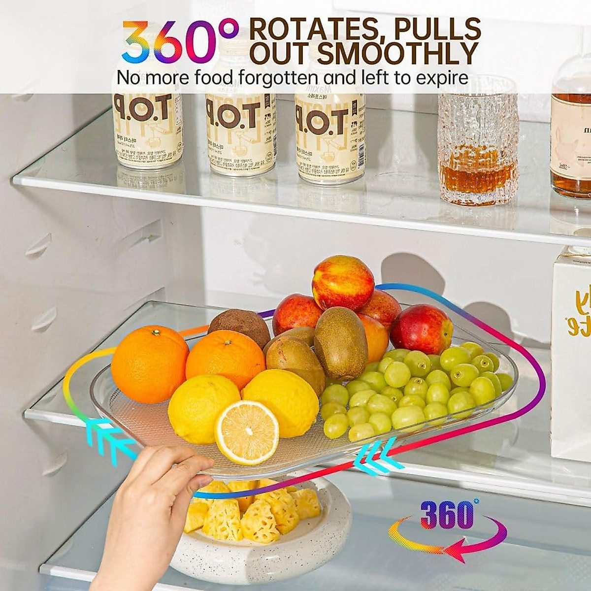 Rectangular Lazy Susan Turntable Lazy Susan for Fridge, Large Lazy Susan 15.67" 360° Rotating, Lazy Susan Organizer, Refrigerator organizing, Convenient for Multi-use Rectangular, FIT in All Fridge.