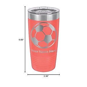 LaserGram 20oz Vacuum Insulated Tumbler Mug, Soccer Ball, Personalized Engraving Included (Coral)