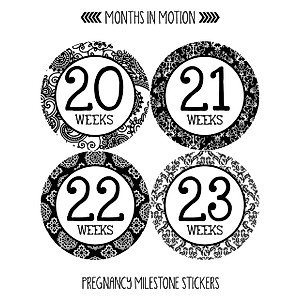 Months In Motion Pregnancy Weekly Belly Growth Stickers - Week to Week Pregnant Expecting Photo Prop - Maternity Keepsake - Baby Bump - Large Set of 36 Weekly Photo Sticker