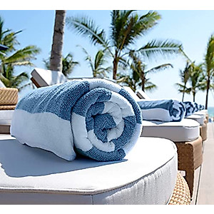 White Classic Beach Towels Oversized Cabana Stripe Cotton Bath Towel Large - Luxury Plush Thick Hotel Swim Pool Towels for Adults Super Absorbent Quick Dry - 35x70 Light Blue [2 Pack]