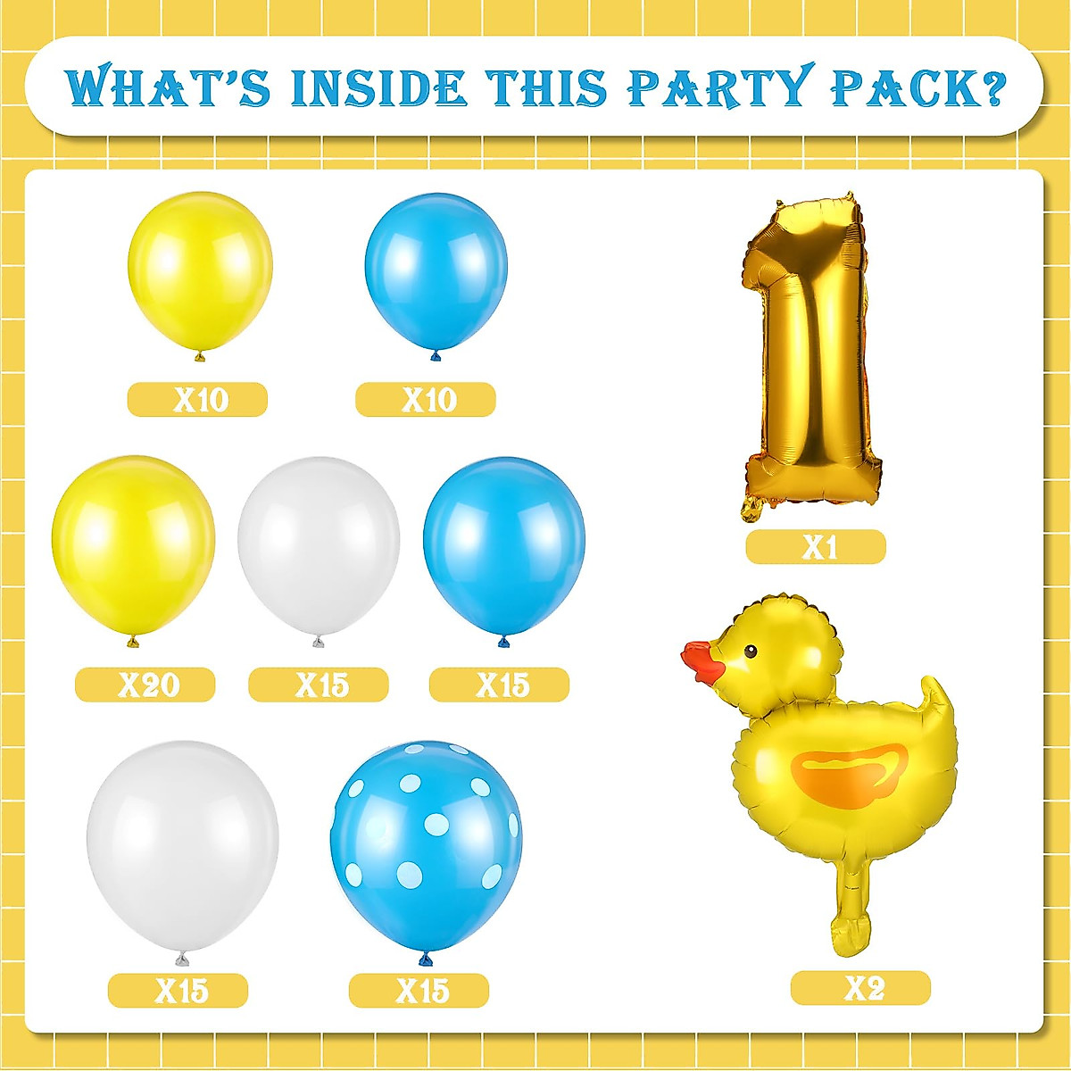 Poen 119 Pcs Sweet One Duck 1st Birthday Party Decorations Set Includes Balloons Backdrop Garland Monthly Photo Highchair Banner Tablecloth Cake Topper Balloon Box Cutout Crown for Duck Party Supplies