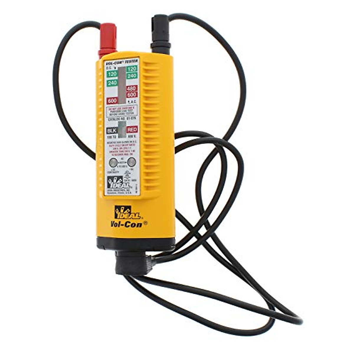 IDEAL INDUSTRIES INC. 61-076 Vol-Con Solenoid Voltage Tester with Vibration Mode, AC/DC Voltage Level Testing, CATIII for 600v, Yellow