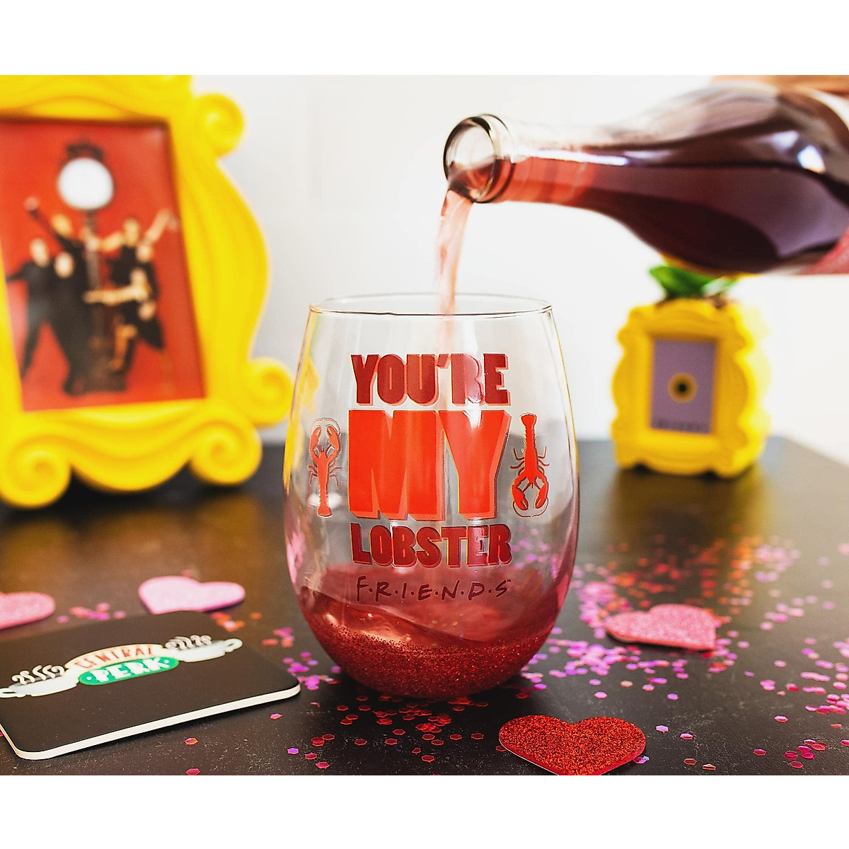 Silver Buffalo Friends You're My Lobster Teardrop Stemless Wine Glass | Holds 20 Ounces