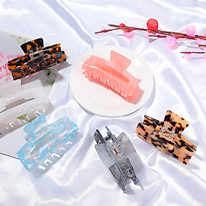 Multi-Color Large Hair Claw Clips, Banana Tortoise Shell Barrettes Celluloid French Leopard Print Hair Jaw Clips for Women and Girls (6 Pack)