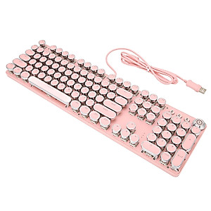 Pink Gaming Keyboard, Round Keycaps Mechanical Keyboard, Retro Punk Typewriter Keyboard, Pink and White Backlight, USB Wired, for Computer(Pink Punk)