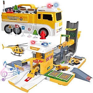 Itcaoseklu Race Track Car Cargo Truck Toy, Engineering Truck with Sound and Light,Vehicle Toy Gift for 3 4 5 6 7 8 Year Old Kids Boys Girls