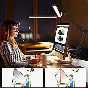 EOOKU LED Desk Lamp, Extended Swing Arm Desk Lamps for Home Office, 24W Architect LED Table Lamp, 14.2'' Adjustable Gooseneck Arms, Eye-Caring Black Desk Lamp