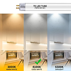 Wesome Lighting 12 Inch F8T5/CW LED Replacement Bulbs, 4100K Cool White, T5 LED 5 Watts Replace Fluorescent Bulb with LED, 550 Lumens, Replacement Tube for Counter and Cabinet Fixture, 4 Pack