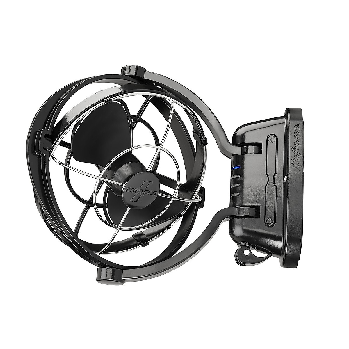 SEEKR Sirocco II™ Fan from by Caframo. 12V/24V Auto-Sensing DC, Omnidirectional Low-Power Draw Fan for Boats and RVs. Hardwire Installation Required. Made in Canada. Black.