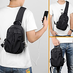 CAISANG Sling Bag Crossbody Backpack Shoulder Bag for Men Personal Pocket Bag Casual Daypack for Travel Hiking USB Charger Port-Nylon