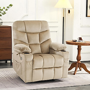MCombo Power Lift Recliner Chair with Extended Footrest, 2 Cup Holders, USB Ports for Elderly People, Fabric 7286 (Beige)