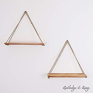 Rutledge & King Hanging Wall Shelves - Distressed Wooden Hanging Storage Shelves - Rustic Swing Rope (1, Light Brown)