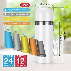 Geiserailie 4 Pack Sublimation Tumblers Cups 12 oz Blank Vacuum Stainless Steel Tumblers with Lids White Sublimation DIY Coffee Travel Mug for Office Travel Outdoors