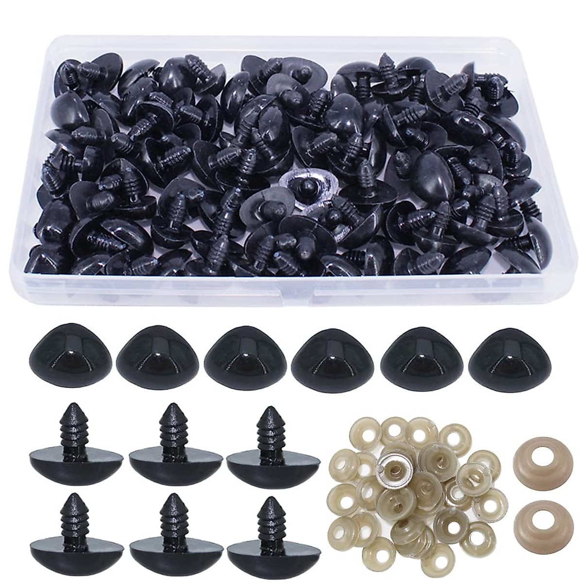 Bestartstore 50pcs 14x20mm Black Plastic Triangle Safety Nose Animal Nose with Washers for Bear Doll Puppet Plush Animal DIY Craft