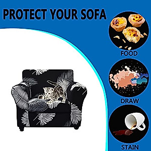 HAOYONG Couch Chair Cover 2 Pieces Printed Armchair Slipcovers Stretch Spandex Slipcover Couch Cover 1 Seater Chair Slip Cover Soft Furniture Slipcover with Elastic Bottom for Living Room