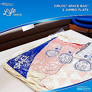 Ziploc Space Bag Clothes Vacuum Sealer Storage Bags for Home and Closet Organization, Jumbo, 2 Bags Total