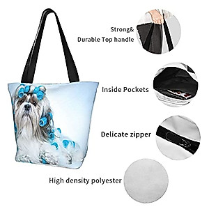 Shih Fur Tzu Dog Curlers Haired Women's Shoulder Handbag Gym Tote Bag Storage Handle Bag