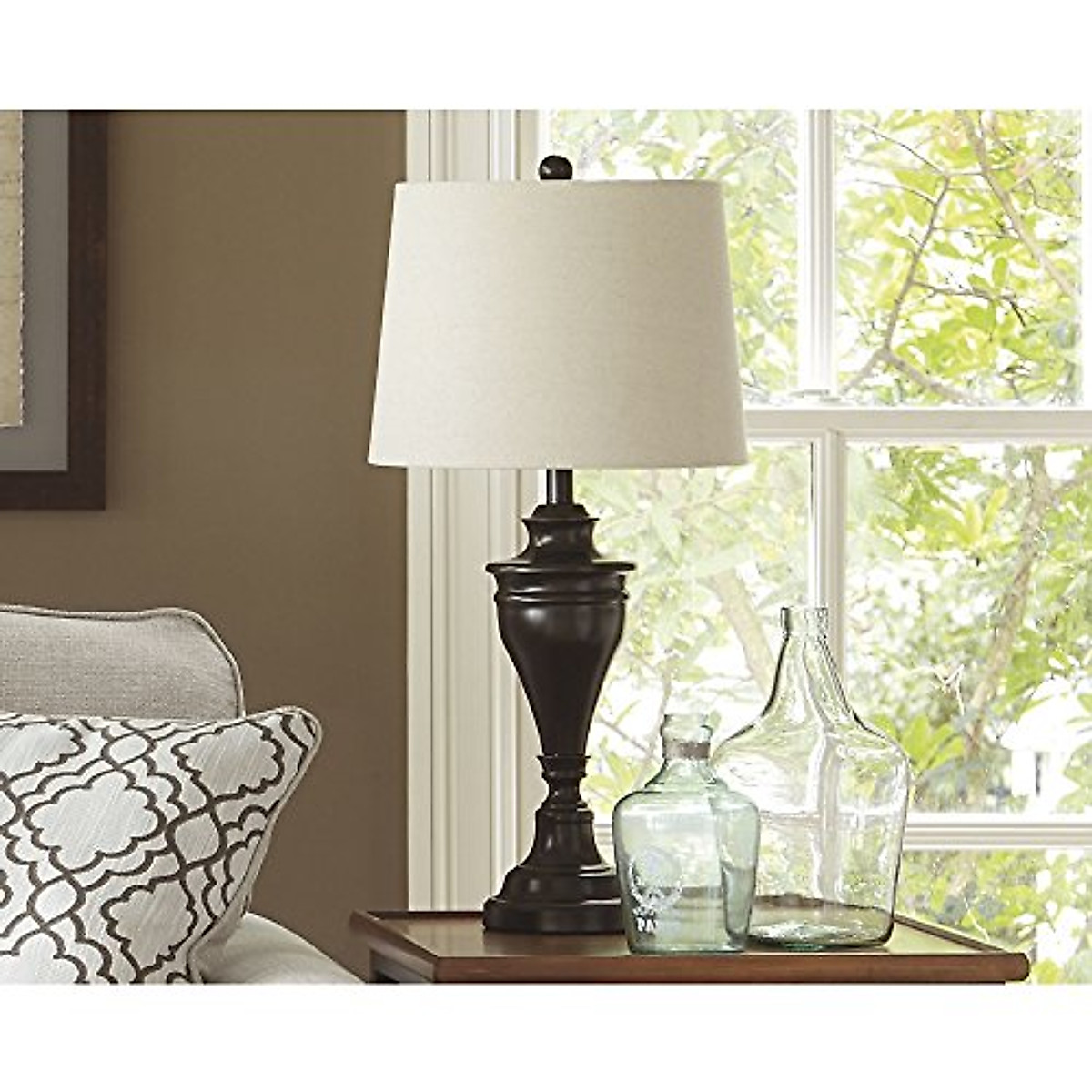 Signature Design by Ashley Darlita Traditional 29" Table Lamp with Pedestal Base, 2 Count, Dark Brown with White Shade