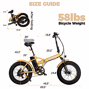 ECOTRIC Electric Bike 500W Folding Ebike 20" Fat Tire Foldable Electric Bicycle 48V 12.5AH Lithium Removable Battery Beach Snow Mountain E-Bike Commute Ebike for Adults Shimano 7-Speed