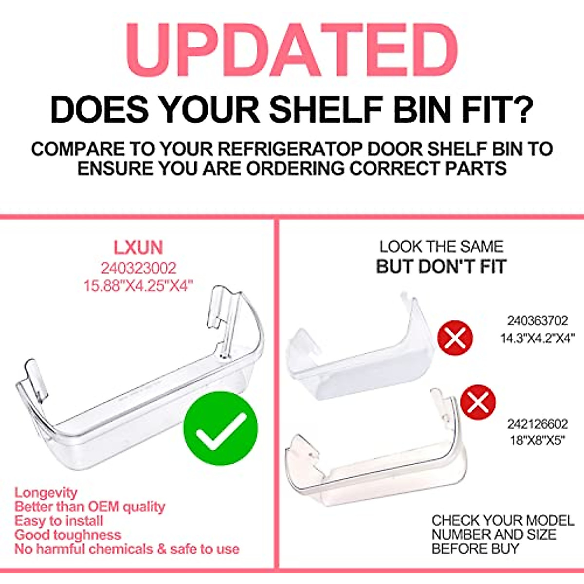 Upgraded 240323002 Refrigerator Door Bin Shelf Replacement For Frigidaire,Kenmore Refrigerator Door Shelf Replacement Parts AP2115742 PS429725 240323000,2 Bottom Shelves Shelf with Soda Can Organizer