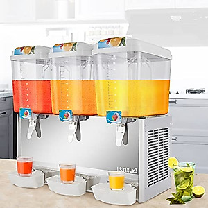 VEVOR Commercial Beverage Dispenser, 14.25 Gallon 3 Tanks Commercial Drink Dispenser, 350W Food Grade Material Stainless Steel Commercial Juice Dispenser With Thermostat Controller for Cold Drink