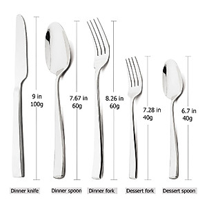 Snplowum 20-piece Silver Cutlery Set, 18/10 Stianless Steel Silverware Heavy Duty Tableware Set Include Dinner Knife/Fork/Spoon, Service For 4, Mirror Polish