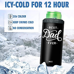 SANDJEST 4-in-1 Best Dad Ever Tumbler Gifts for Dad from Daughter Son - 12oz Dad Can Cooler Tumblers Travel Mug Cup - Stainless Steel Insulated Cans Coozie Christmas, Birthday, Father's Day Gift