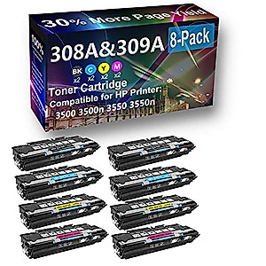 8-Pack (2BK+2C+2Y+2M) Compatible High Yield 308A (Q2670A Q2671A Q2672A Q2673A) Toner Cartridge use for HP 3550n Printer