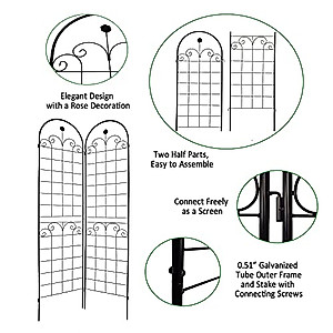 4 Pack Metal Garden Trellis for Climbing Plants Outdoor 86.7'' x 19.7'' Rustproof Plant Support Rose Trellis Netting Trellis Black