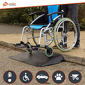 4” Wheelchair Curb Ramp, Single Wheelchair Curb Ramp for Accessibility & Ease, Suitable as a Motorcycle Ramp, Wheelchair Ramp or Threshold Ramp, Driveway Curb Ramps, Disability Assistance Rubber Ramp