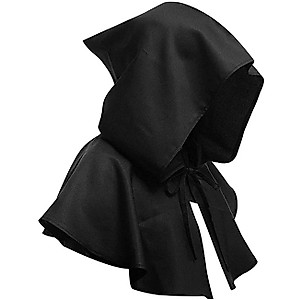 HAXICO Halloween Grim Cowl Cloak Medieval Wicca Pagan Hood Hat Cosplay Costumes Hooded Poncho for Men Women Black