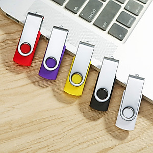 64GB Flash Drives 5 Pack, Alihelan USB Flash Drive USB 2.0 Thumb Drive Swivel Memory Stick U Disk Jump Drive Zip Drive for Data Storage(5 Mixed Colors: Black Red Purple Yellow White, 64G)
