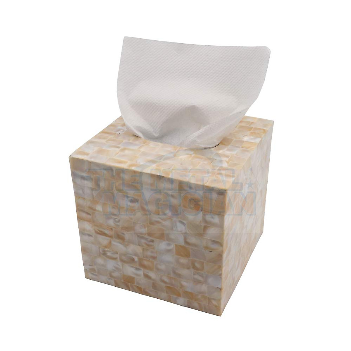 Square Tissue Holder – Decorative Tissue Box Cover is Finished in Beautiful Mother of Pearl by The Metal Magician