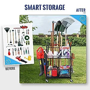 Mythinglogic Garden Tool Organizer for Garage-Yard Tool Racks with Wheels,Garage Organizers and Storage Hold Garden Tools,Yard Tool Holder for Garage/Shed,Garden tool stand