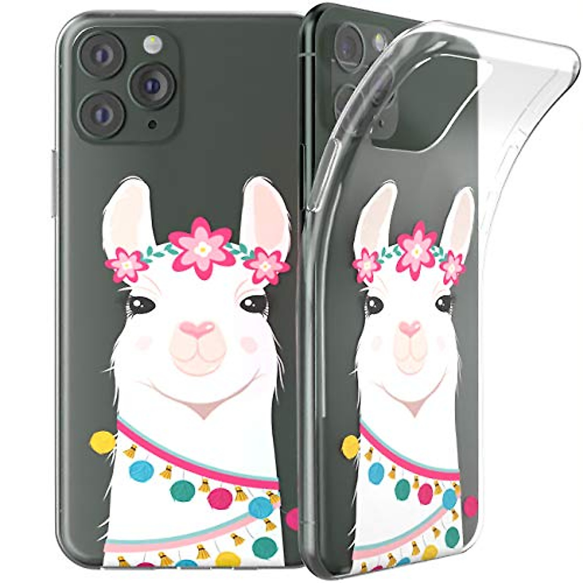 Toik Slim TPU Case for Apple iPhone 11 Pro Xs Max Xr 10 X 8 Plus 7 6s 5s SE Cover Design Silicone Cute Women Protective Girls Cartoon Lightweight Flexible Gift Print Alpaca Clear Llama Kawaii