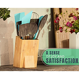 Comfify Bamboo Utensil Holder For Countertop - Large Upright Modern Organizer - Utensil Crock for Kitchen Counter