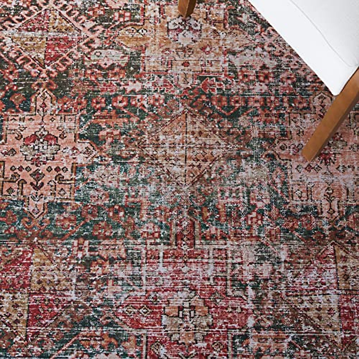 SAFAVIEH Tucson Collection Area Rug - 8' x 10', Ivory & Green, Persian Design, Non-Shedding Machine Washable & Slip Resistant Ideal for High Traffic Areas in Living Room, Bedroom (TSN114A)