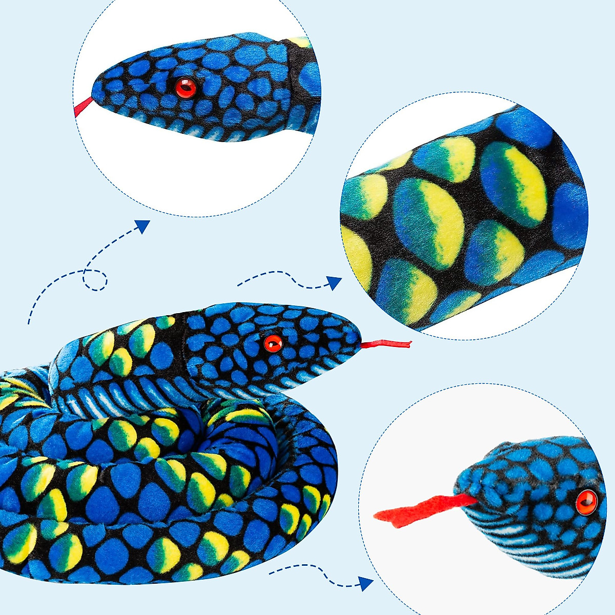 kesehatan Plush Giant Snake, Realistic Stuffed Animal, Red Eyes Toy Gifts for Boys and Girls 110 Inches