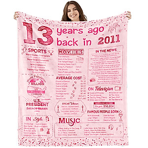 13 Year Old Girl Gifts for Birthday Teenage Girls Gifts Ideas 13th Birthday Decorations for Girls Daughter Sister Soft Throw Blanket Back in 2011-60x50 Inch - Pink