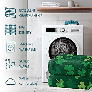 Clovers Throw Blanket,Flannel Fleece Blanket,Soft Cozy Fuzzy Comfy Warm Cute Lightweight Blanket for Women Adult Girl,Kid,Baby-St. Patrick Gift-Green Microfiber Blanket for Couch,Bed,Sofa - 60" x 50"