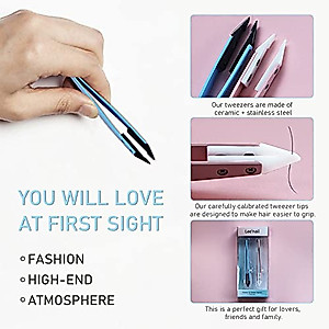 Lee'nail Ceramic Tweezers Set,tweezers for women and men, Precision Tweezers for Facial Hair& Ingrown Hair, sharp tweezers, Slant ceramic tweezers,Create New Material, won't rust&different feel