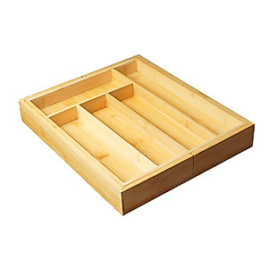 Nero Bamboo Expandable Drawer Organizer for Utensils Holder, Adjustable Home Organization & Storage for Kitchen Gadgets Silverware Cutlery Accessories Desk Craft Makeup Vanity Organizers