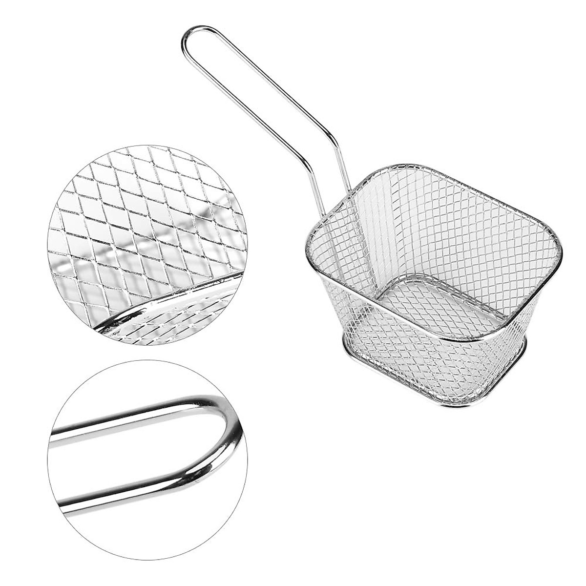 MOUMOUTEN Mini Square Fry Basket, Stainless Steel French Fries Holder Deep Fryer Baskets Serving Food Strainer, Serving Chips Fryer Cooking Tool for Chip Shrimp