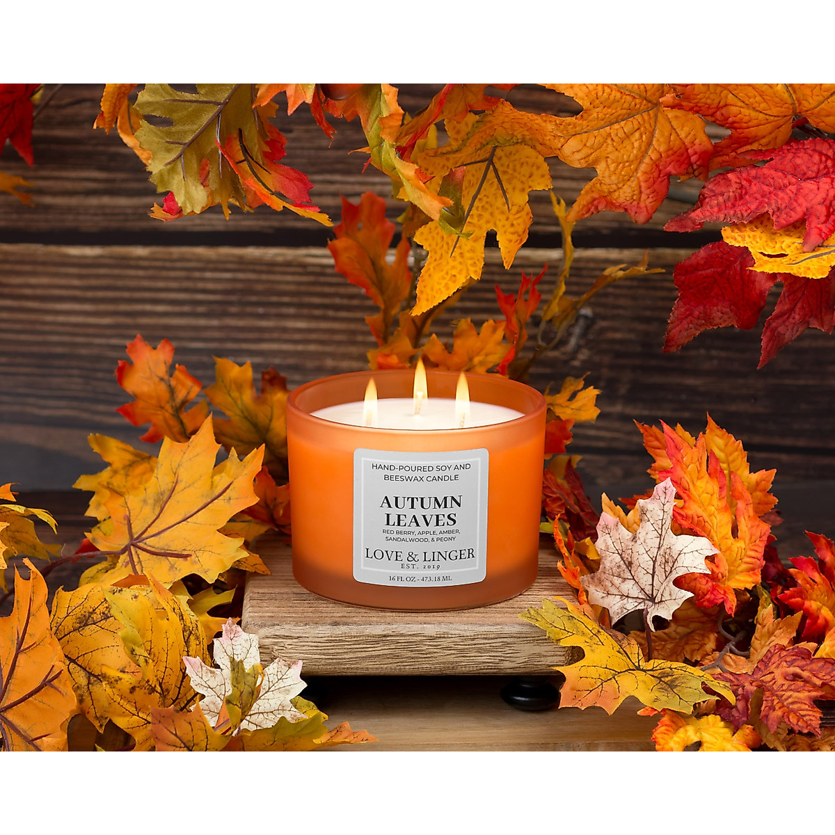 Autumn Leaves Candle | Fall Candles | Luxury Soy & Beeswax Candles for Home | 16 oz. Large Jar 3 Wick Candle | Thanksgiving Candle | Fall Scented Candle | Autumn Candles